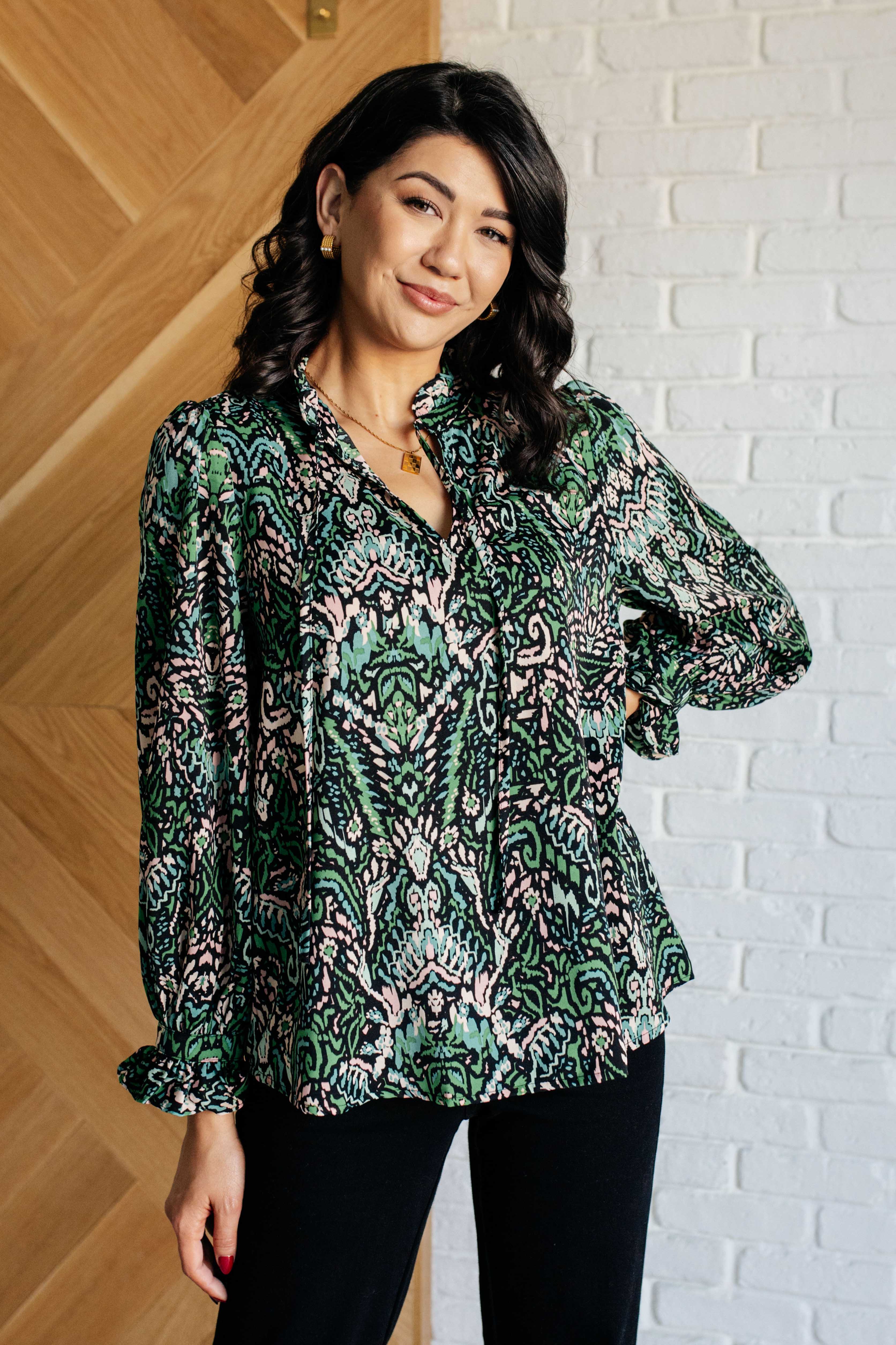 Looking Out Damask Print Blouse – Southern Rays Boutique