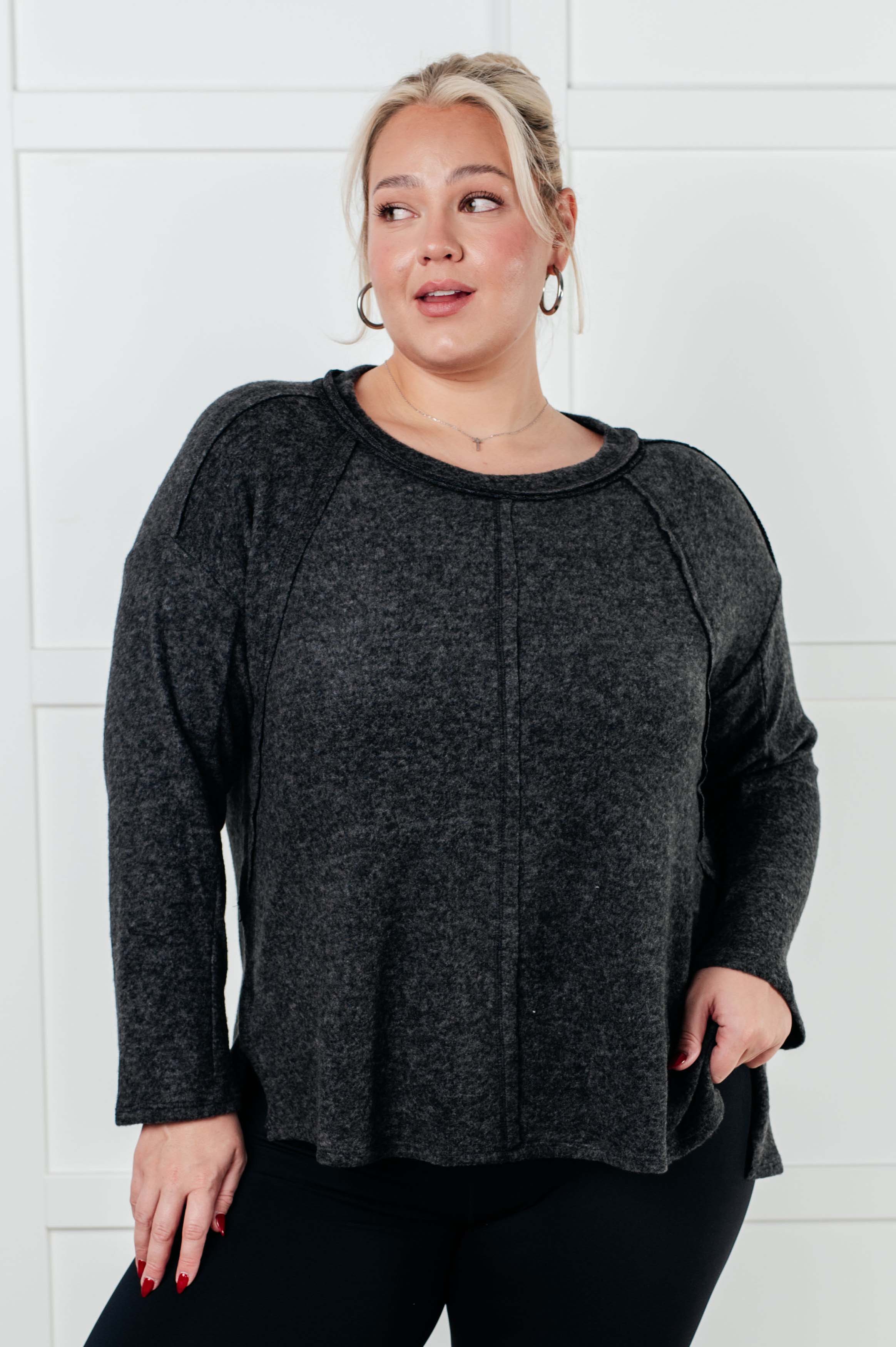 Simple Silhouette Brushed Hacci Sweater in Black – Southern Rays Boutique
